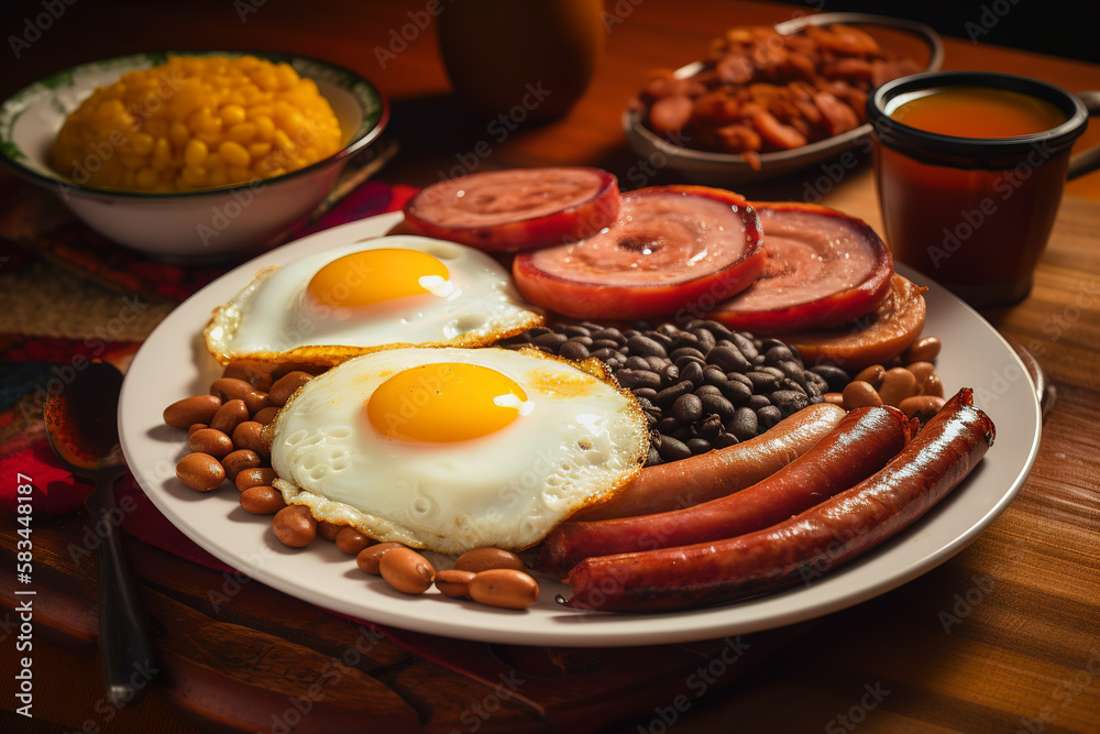 Colombian Food Bandeja Paisa Typical Dish At The Antioquia Region Of