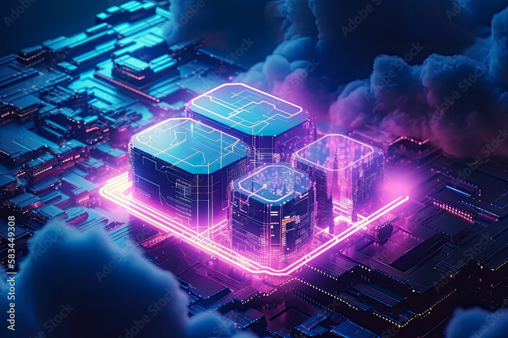 Cloud Storage Server Futuristic Technology Cyber-World 3D AI ...