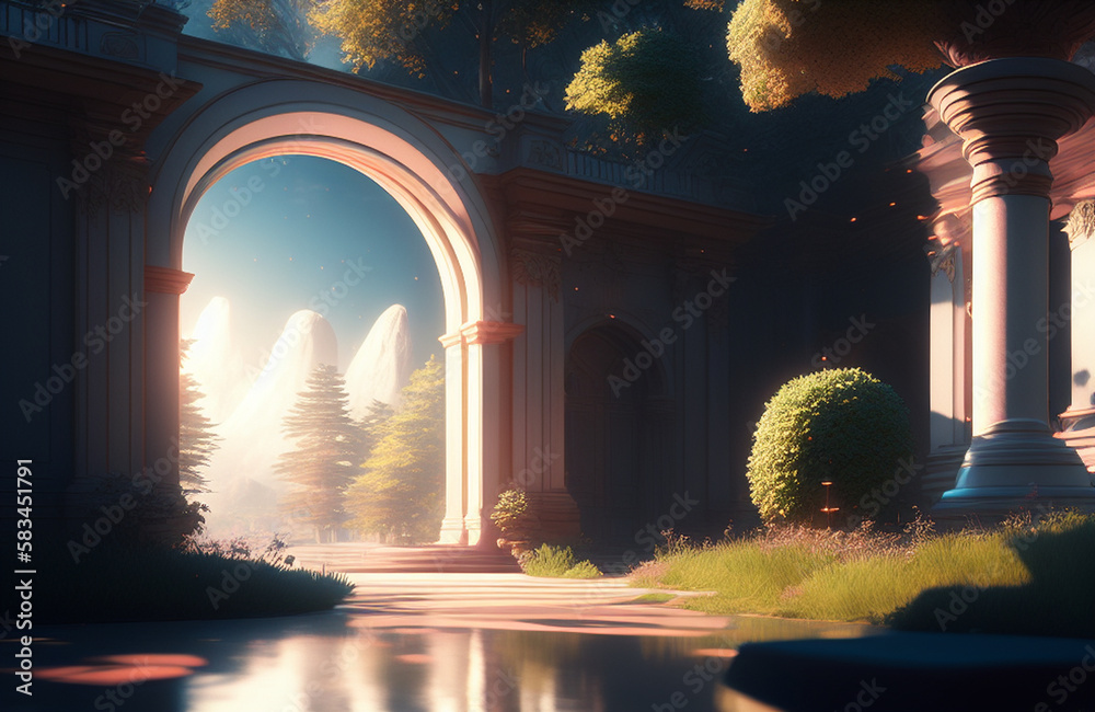 Illustration of an animated landscape featuring trees and rocks created ...