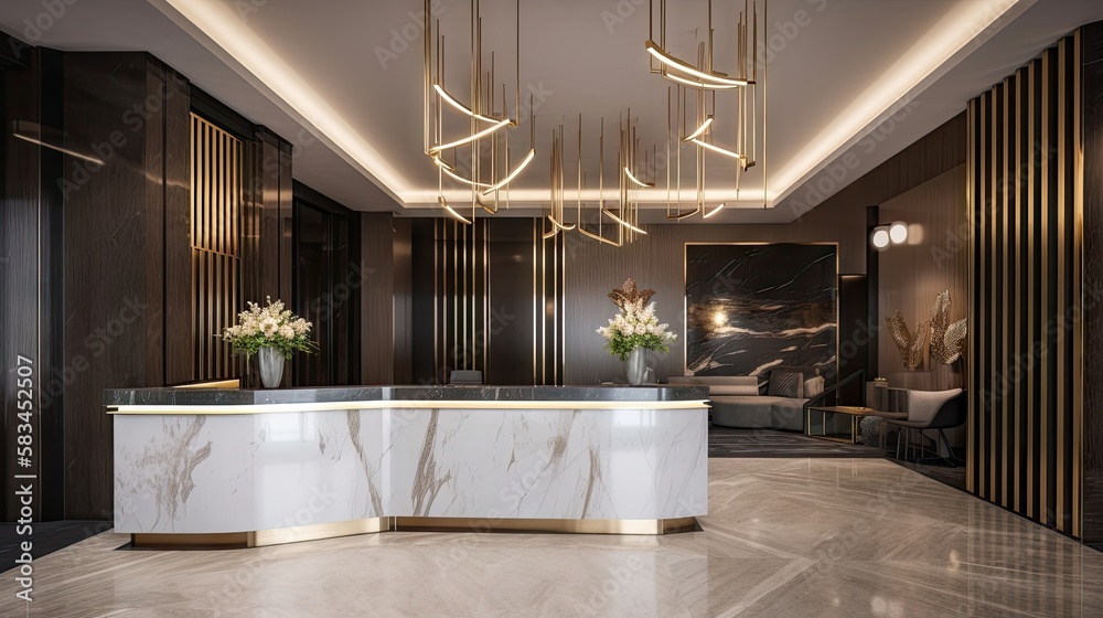 Luxury and contemporary lobby area interior design with reception ...