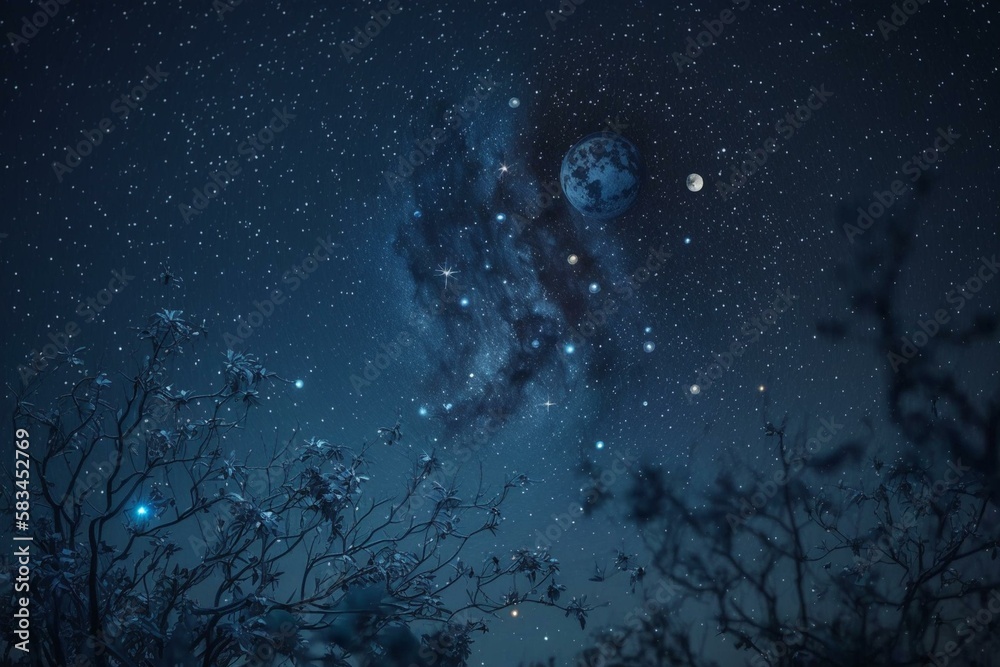 A midnight blue backdrop punctuated with a scattering of shining stars ...