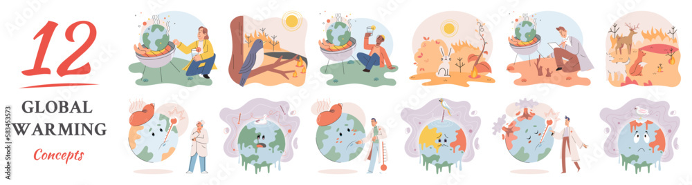 Global warming. High temperature and hot weather Earth. Climate change concept. Hot melt planet ...