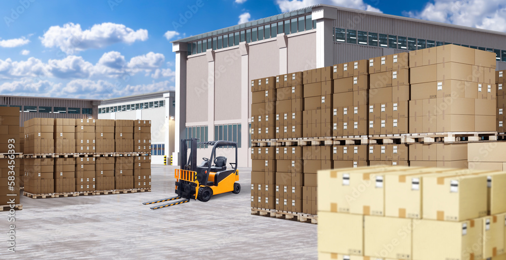 ภาพประกอบสต็อก Territory of warehouse company. Pallets with open -air ...