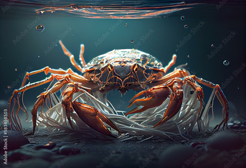 Unfortunate witness of plastic pollution, a crab tangled with debris in ...