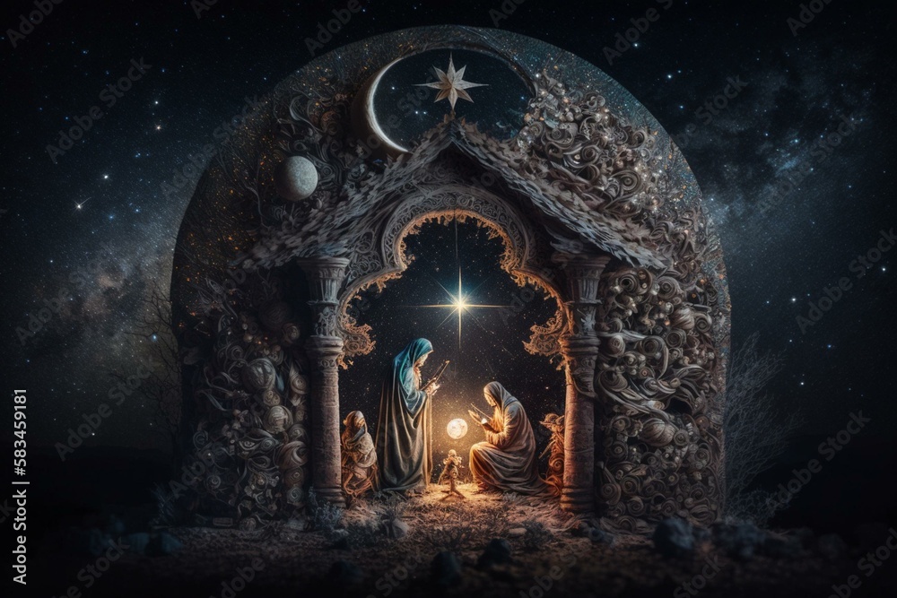 Abstract Nativity Scene illustrating the Birth of Jesus with Generative ...