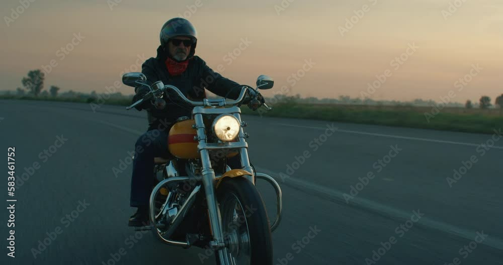 Portrait of Active Senior Retired Motorcyclist with Protective Helmet ...