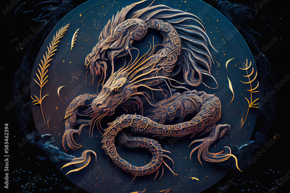 3D rendering of a mythical creature of East Asian mythology dragon, one ...