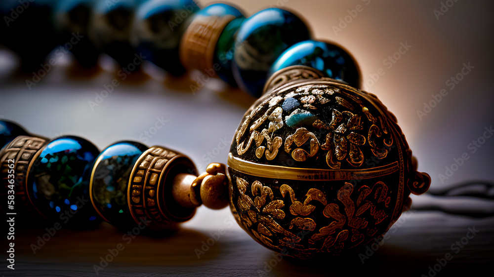 A single prayer bead from a strand of misbaha, macro photography of a ...