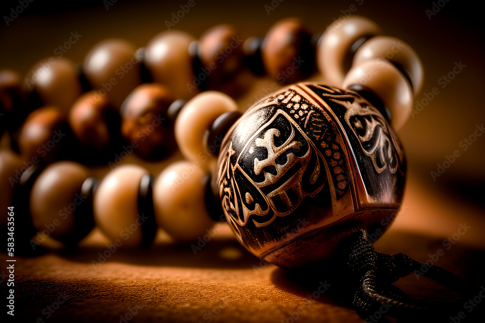 A single prayer bead from a strand of misbaha, macro photography of a ...