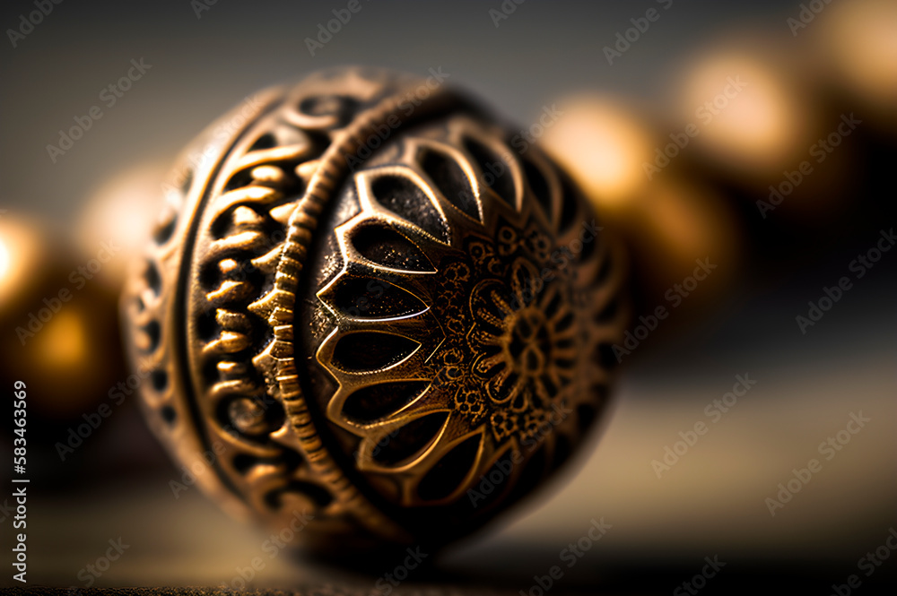 A single prayer bead from a strand of misbaha, macro photography of a ...