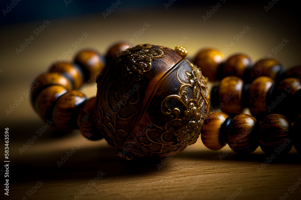 A single prayer bead from a strand of misbaha, macro photography of a ...