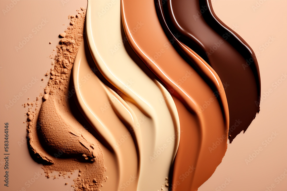 Cosmetic product of different colors shades of beige foundation for the ...