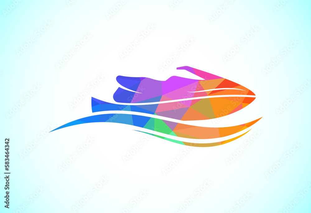 Low poly style seadoo logo, wave logo, ocean logo, Jet ski motor boat ...