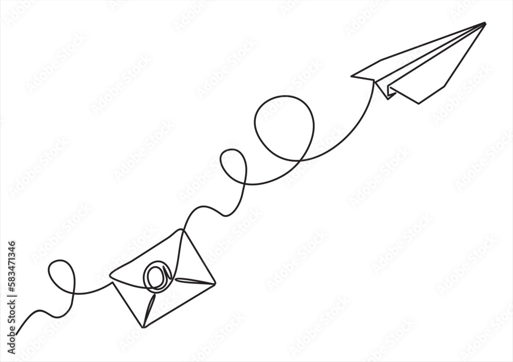 continuous one line drawing of Email message post letter send ...