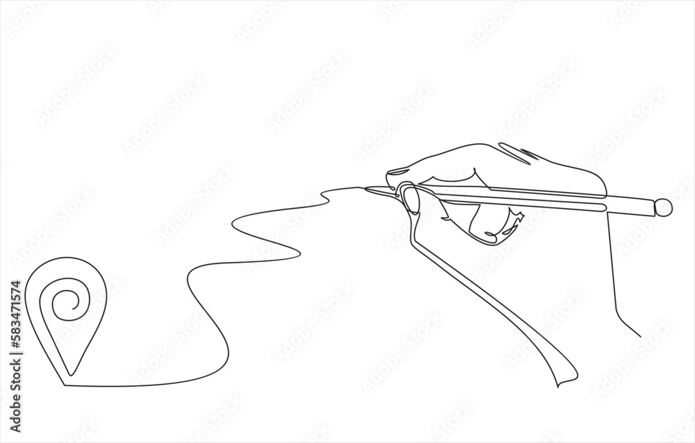 Writing hand with pointing location at map one line art,hand drawn way ...