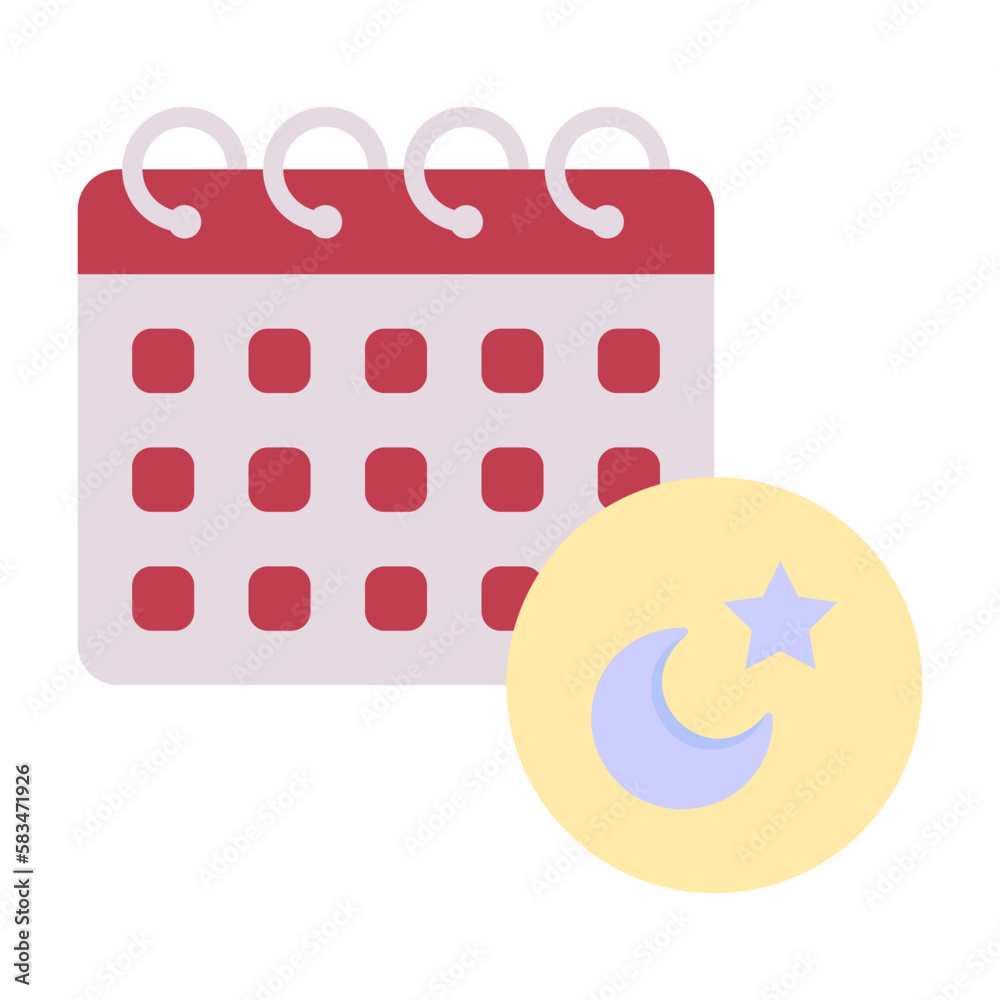 Islamic Lunar calendar Concept, Hijri Calendar 1443 vector color icon ...