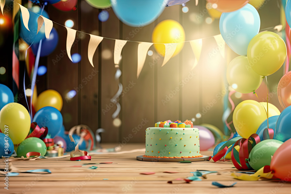 Birthday Party Background with Balloons. Illustration AI Generative ...