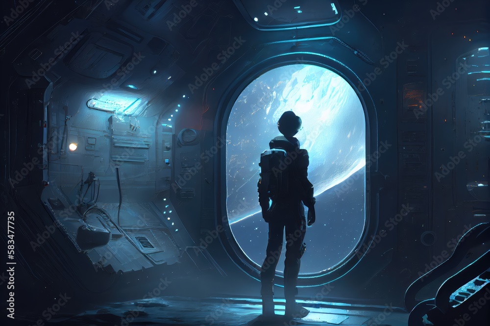 alien crewmember, exploring new and unknown part of the ship, created ...