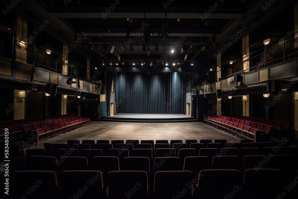 An empty, elegant theater ready to start a show. None in the seats ...