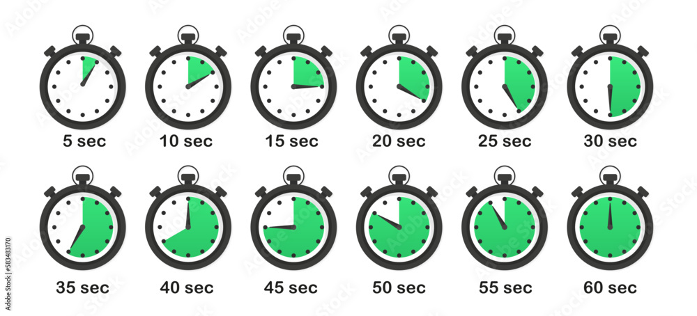 Stopwatch icon set isolated on a white background with shadow. Timer ...