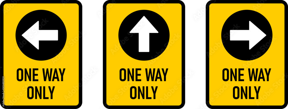 Set of One Way Only Vertical Warning Sign Poster or Sticker Design Icon ...