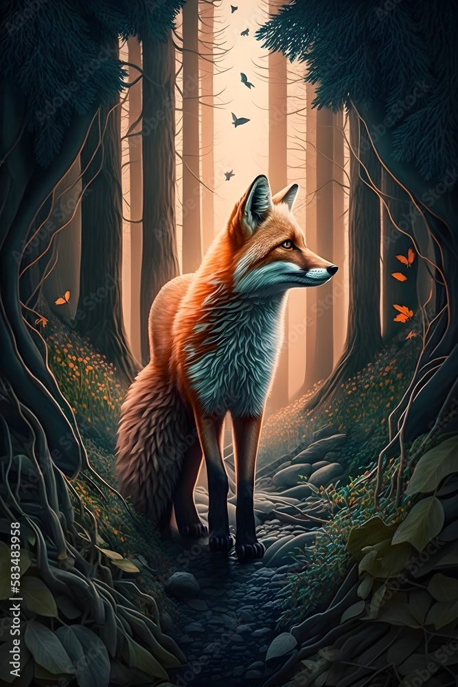 fox cubes in forest. AI generated Stock Illustration | Adobe Stock