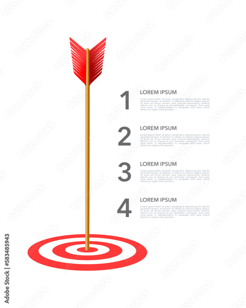 Infographic dartboard with arrow template 4 options or steps. Vector ...