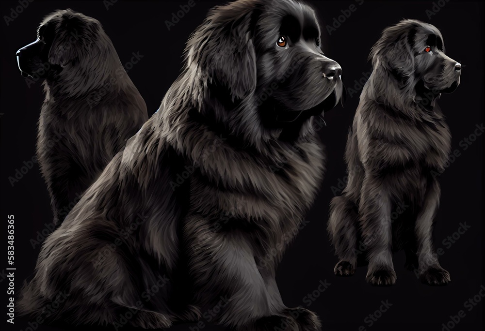 Newfoundland dog design elements with clear alpha channel for web ...