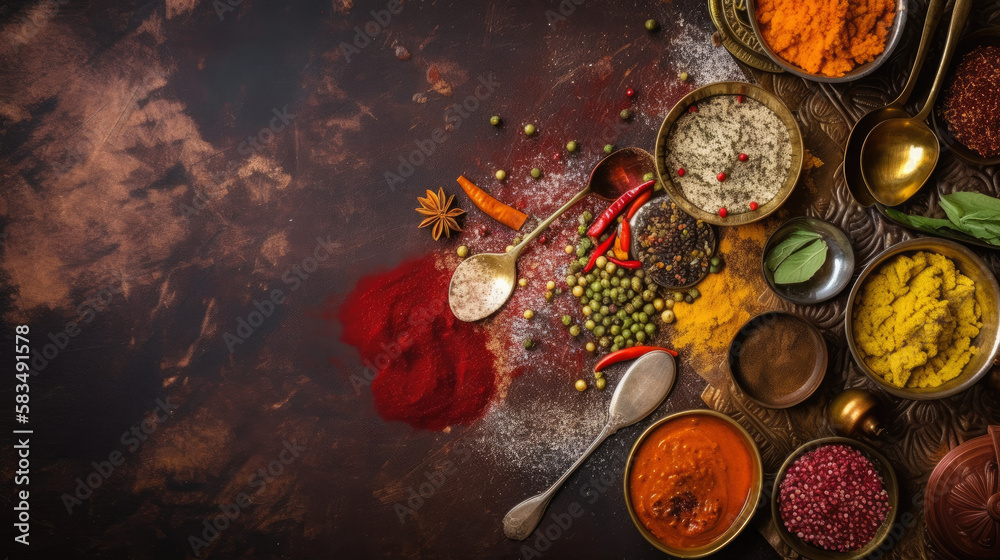 Overhead shot for Indian food restaurant menu. Indian traditional ...