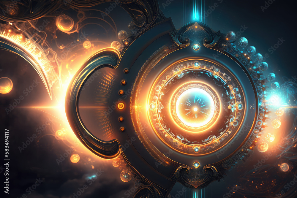 Cosmic trance and hypnosis concept of glowing details in digital neural ...