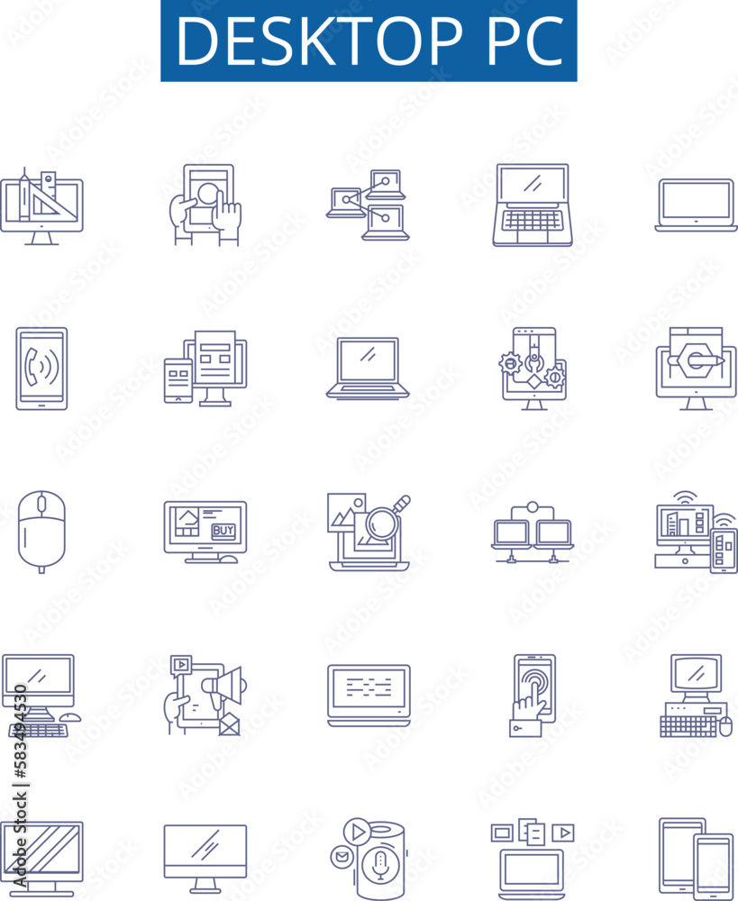 Desktop pc line icons signs set. Design collection of Computer, Desktop ...