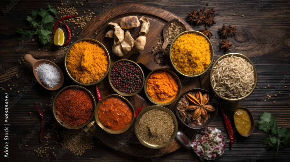 Overhead shot for Indian food restaurant menu. Indian traditional ...