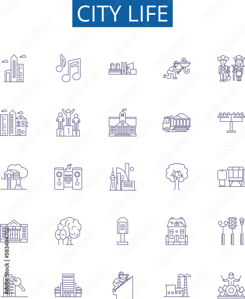 City life line icons signs set. Design collection of Urban, urbane ...