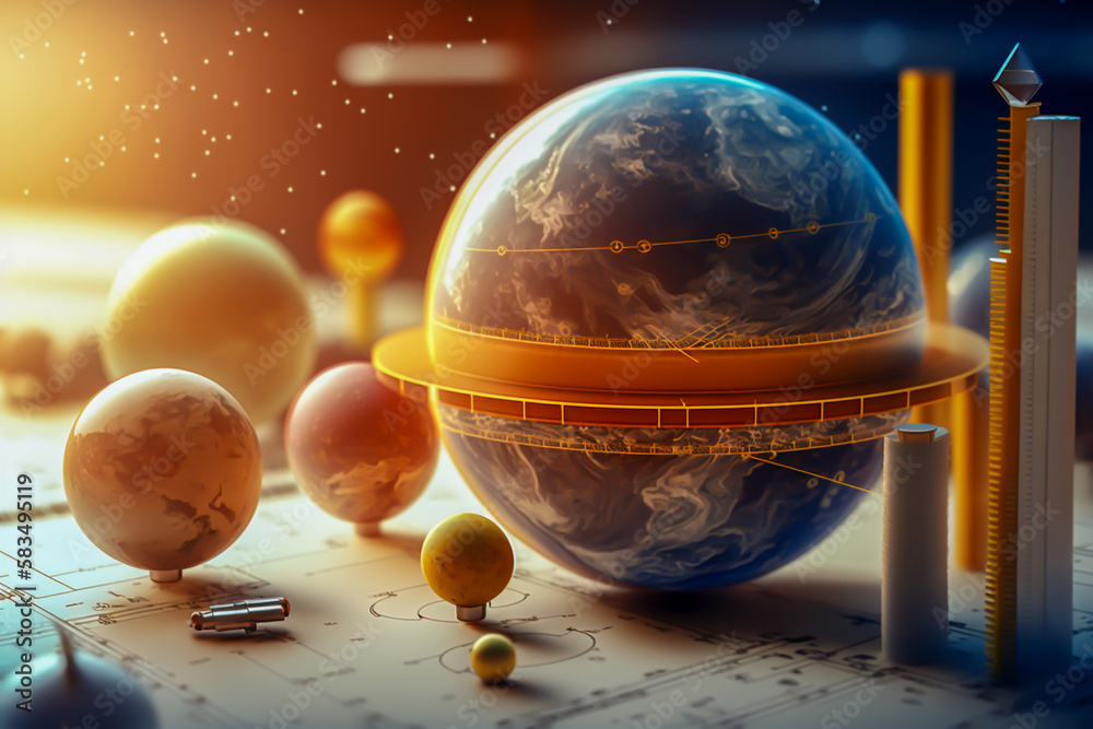 solar system under construction on blueprints, building projects ...