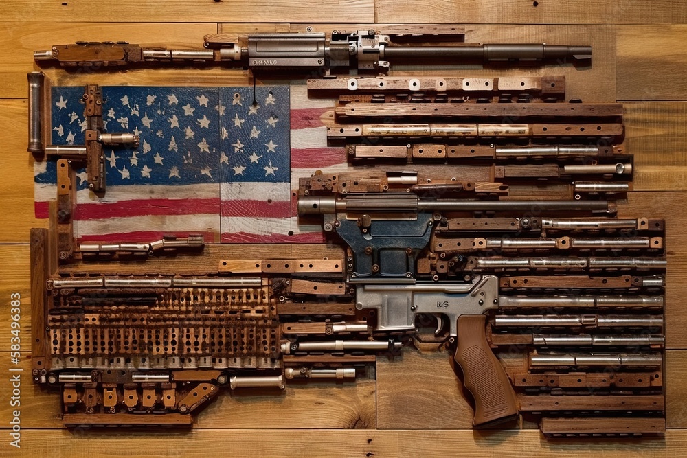 Usa flag made out of guns ammo and pistols illustration generative ai ...