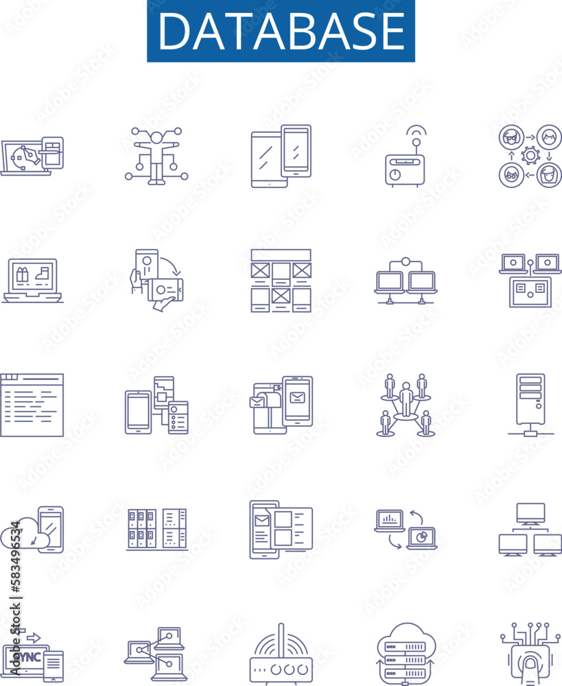 Database Line Icons Signs Set Design Collection Of Database Store Records Storage