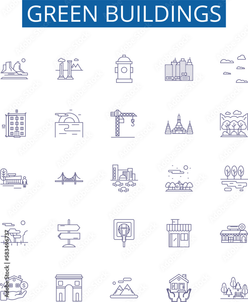 Green buildings line icons signs set. Design collection of Ecological ...