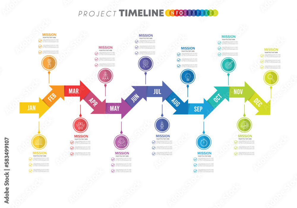 infographic Project timeline graph for 12 months modern diagram ...
