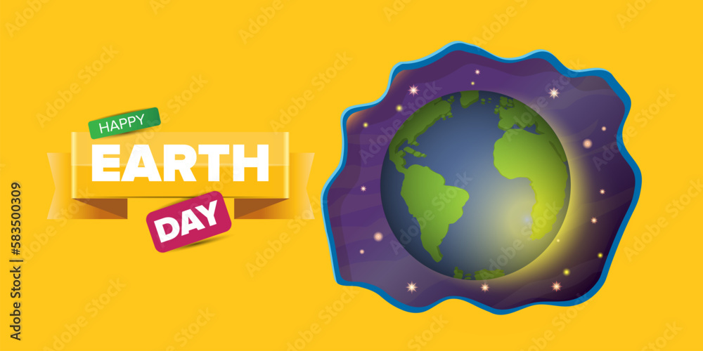 World earth day cartoon horizontal banner with earth globe isolated on ...