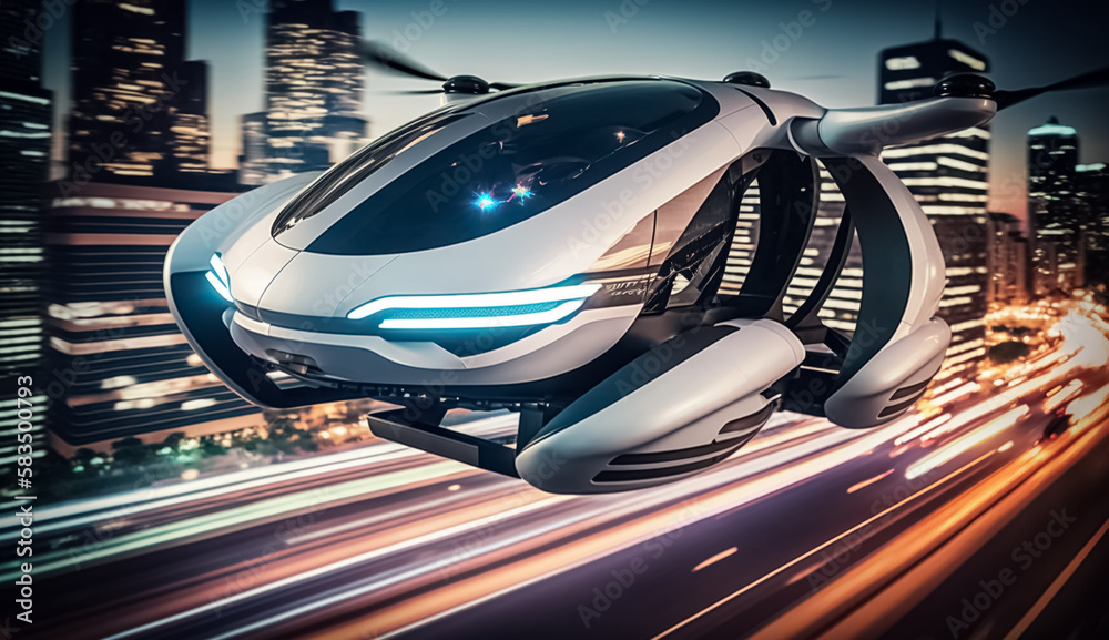 White Passenger Autonomous Aerial Vehicle AAV. Future of urban air ...