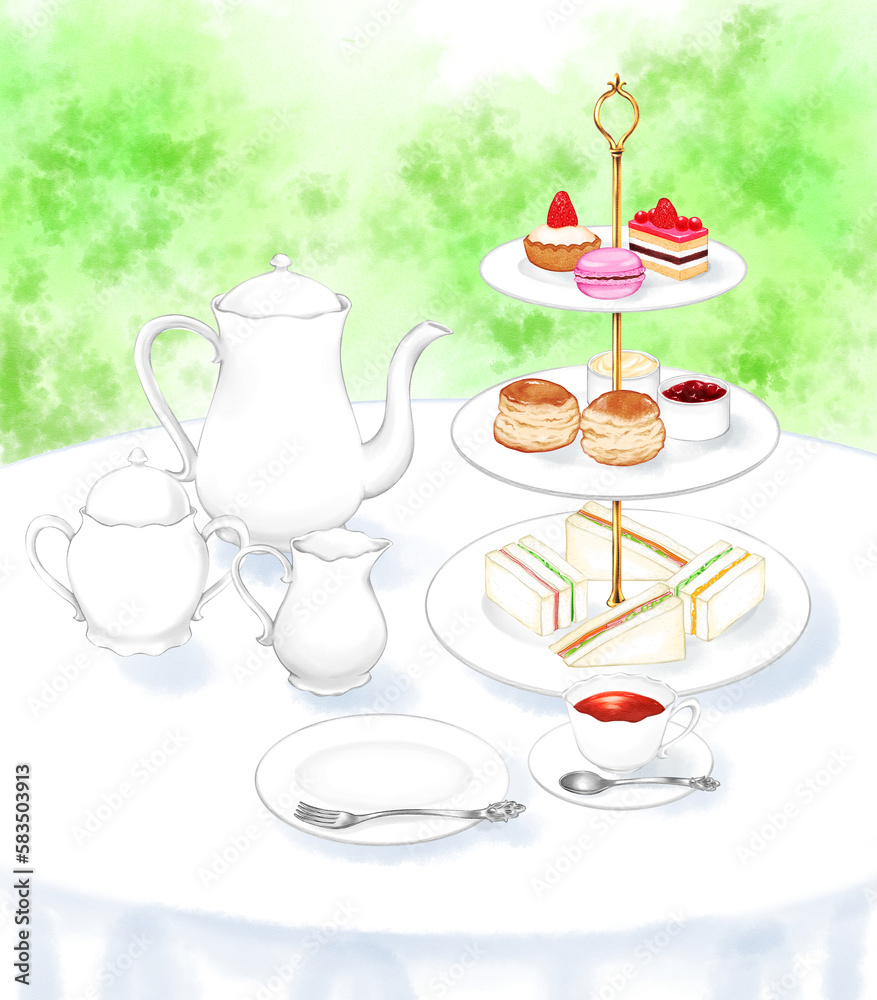 Afternoon tea painted by digital watercolor Stock Illustration | Adobe ...