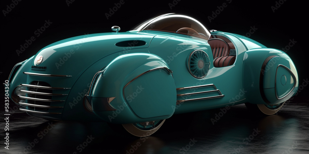 A futuristic retro car design that combines elements of classic and ...