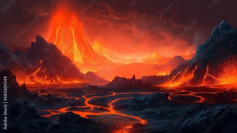 Lava Volcano Fantasy Backdrop, Concept Art, CG Artwork, Realistic ...