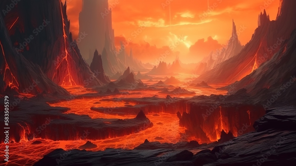 Lava Volcano Fantasy Backdrop, Concept Art, CG Artwork, Realistic ...