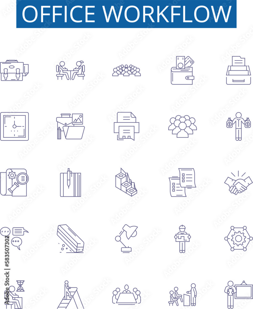 Office workflow line icons signs set. Design collection of Workflow ... Office workflow line icons signs set. Design collection of Workflow ...