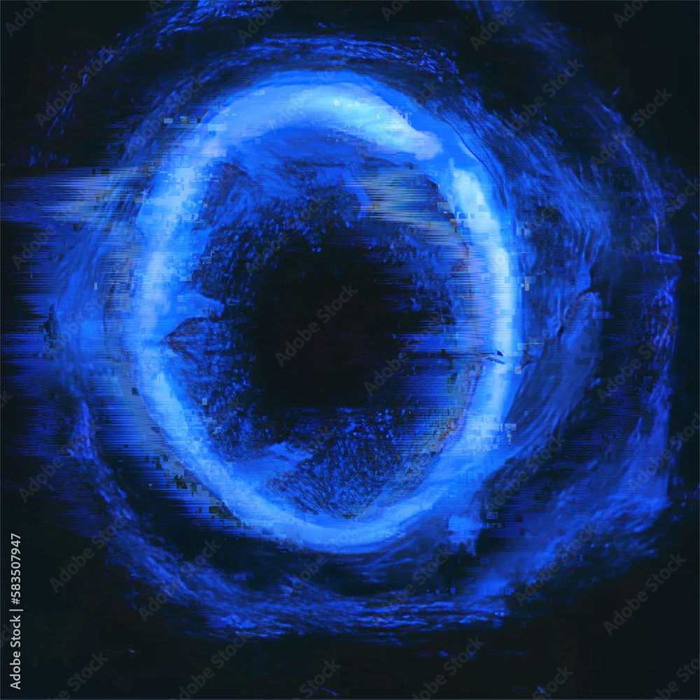 Blue Tone Black Hole Illustrated Background with Glitched Effect ...