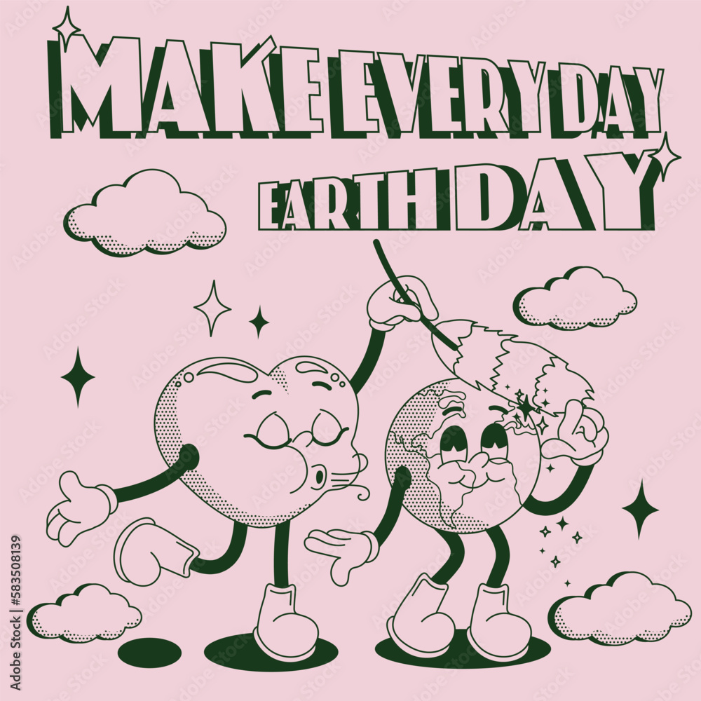 Vintage motivation poster or card design template with walking happy ...