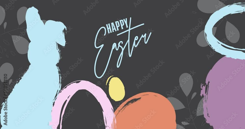 Happy Easter animation with big rabbit and eggs. Elegant Holiday ...