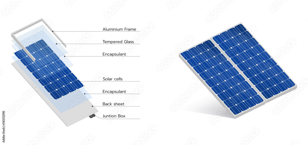 Graph showing parts of a solar panel with their names. Construction of ...