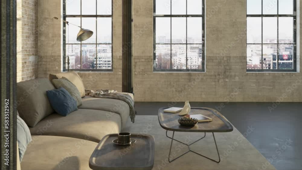 3d video rendering footage contemporary interior design of the living ...